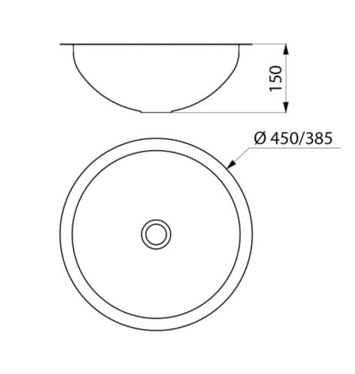 Einbaubecken rund, Ø 385 zum Einbau von oben, Edelstahl satiniert ...